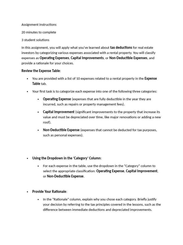 Assignment 1 Expense Deductions | PDF
