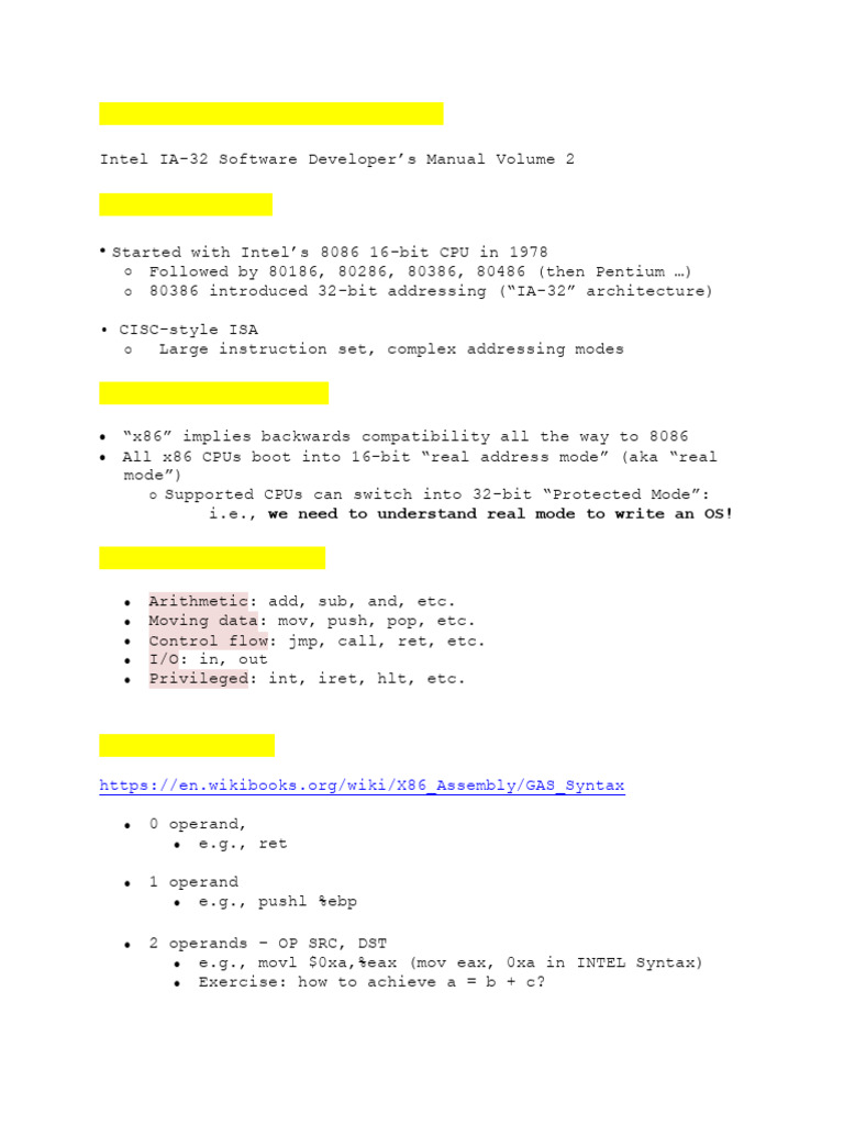 X86 Instruction Set Architecture Cheat Sheet 1 1 | PDF | Pointer ...