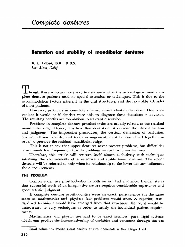 Mandibular Denture Retention Techniques | PDF | Dentures | Mouth