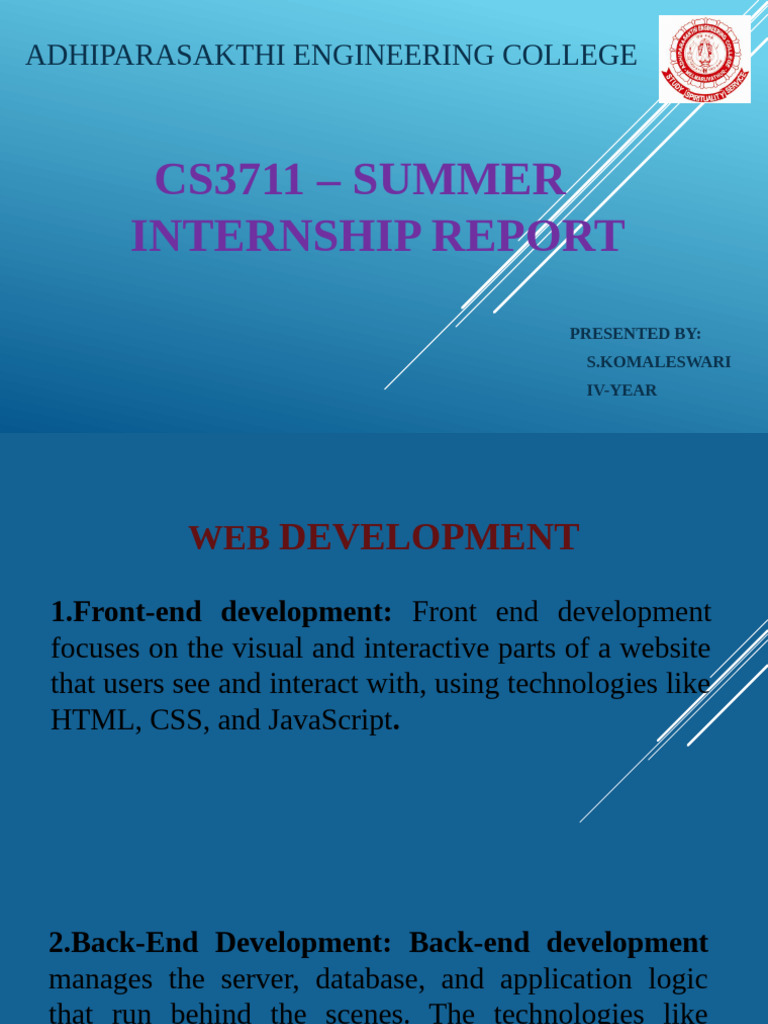Komaleswari (Internship Report) | PDF | World Wide Web | Internet & Web