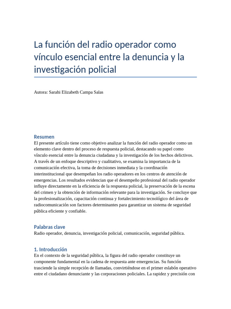 Articulo Radio Operador Sarahi Campa | PDF | Policía | Radiodifusión