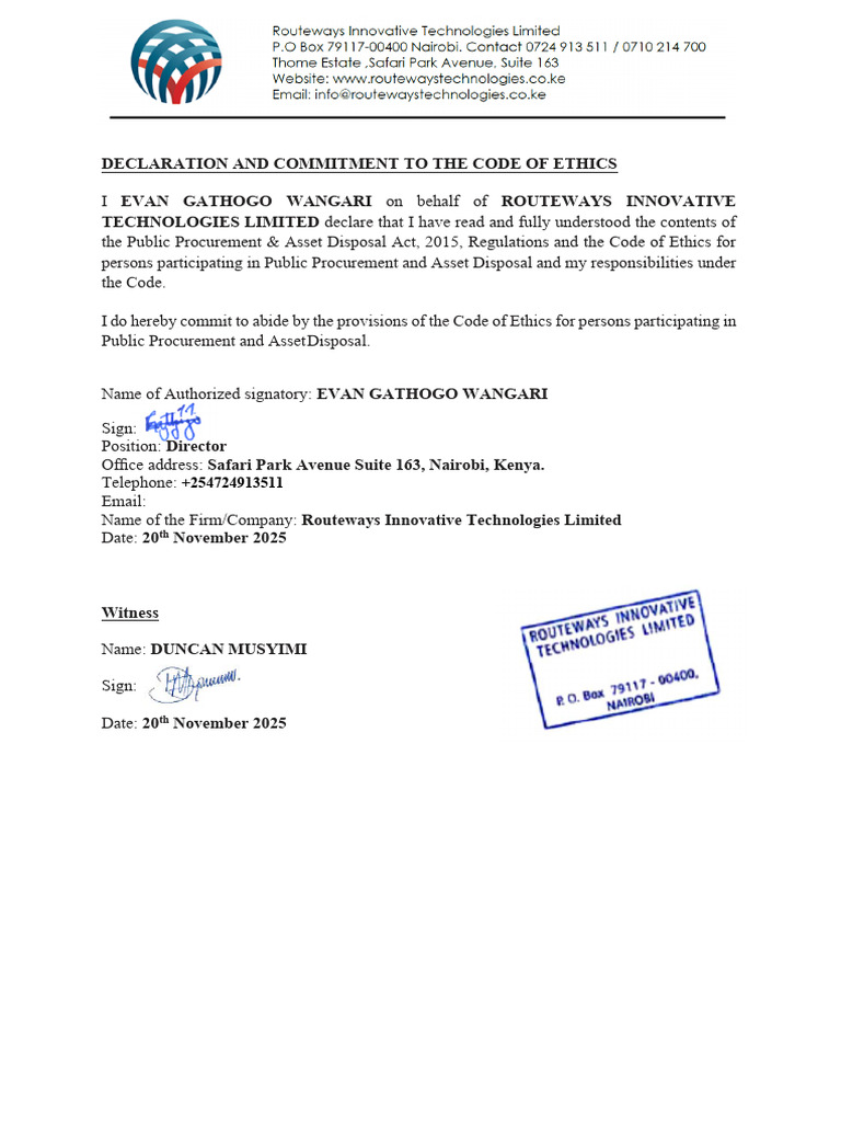 Declaration and Commitment To The Code of Ethics | PDF