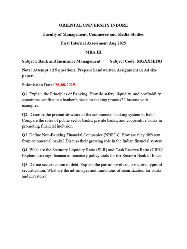 Bank and Insurance Management Assignment-1 | PDF