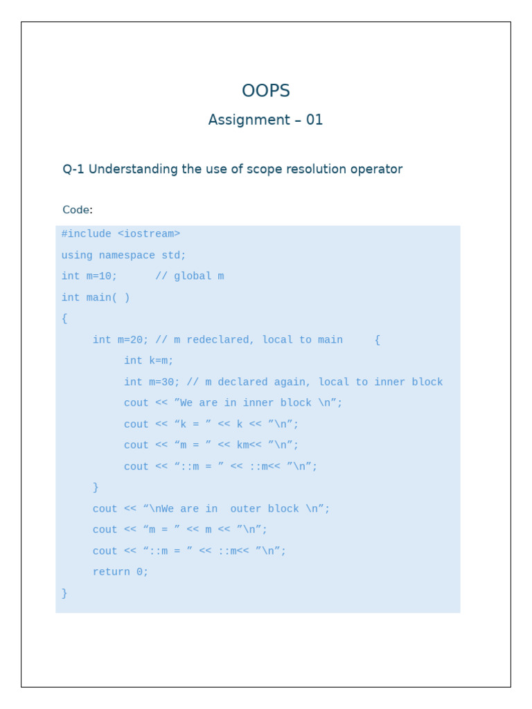 OOPS Assignment - 1 | PDF