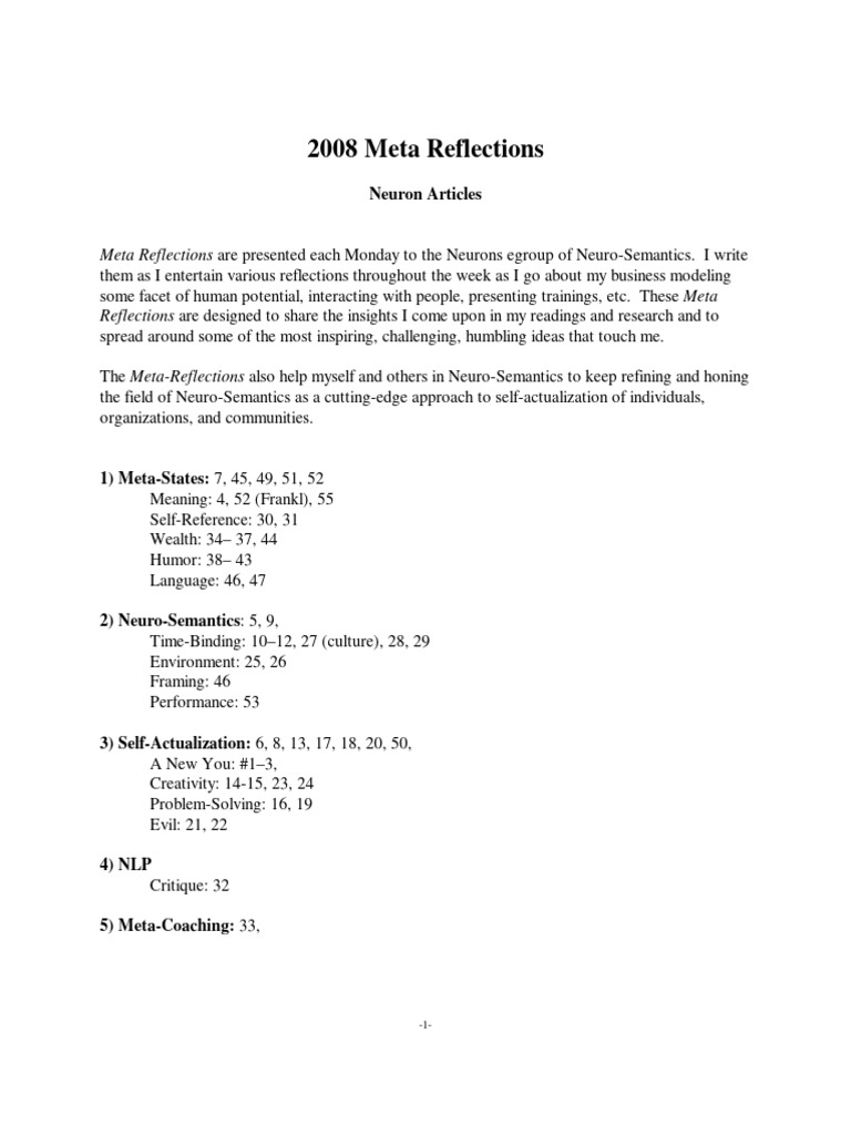 2008 Meta Reflections | PDF | Self Actualization | Thought
