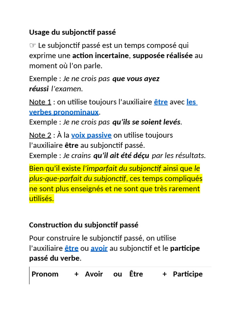 Usage Du Subjonctif Passé | PDF