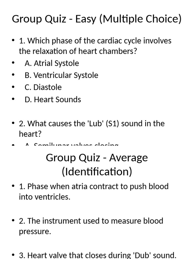 Cardiac Cycle Quiz Presentation | PDF