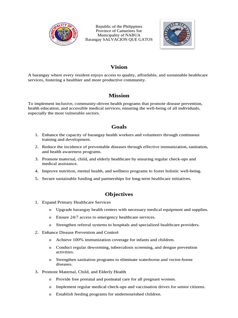 Barangay Health Program Goals and Vision | PDF | Preventive Healthcare ...
