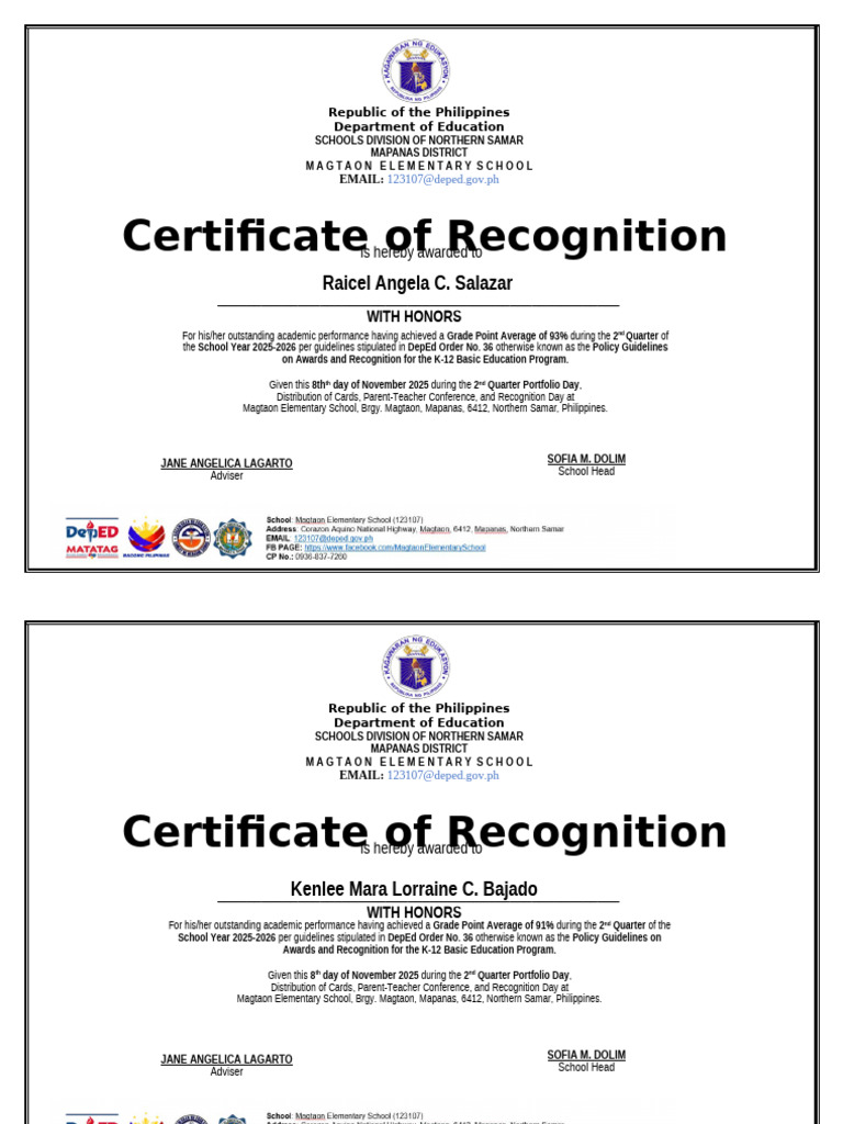 Certificate-Of-recognition Portfolio Day q2 | PDF | Governance | Government