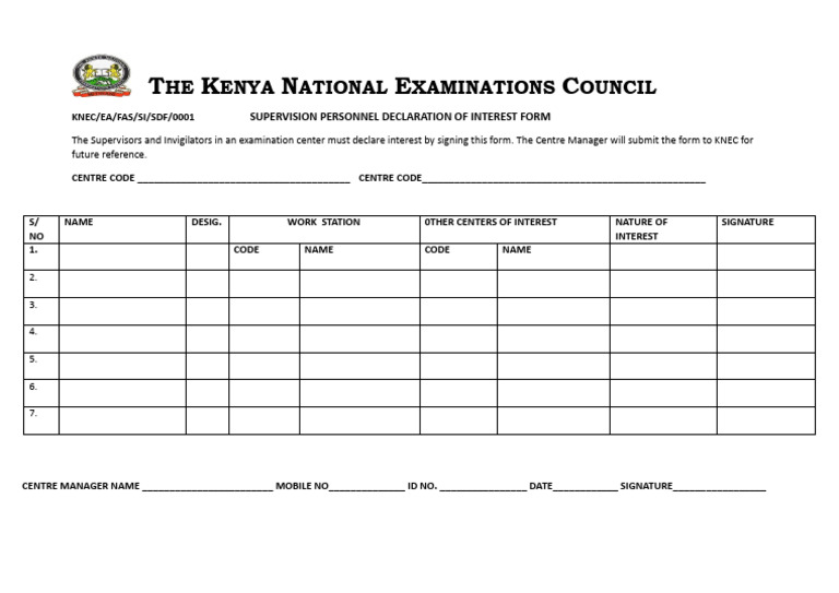 KNEC Examination Personnel Interest Form | PDF
