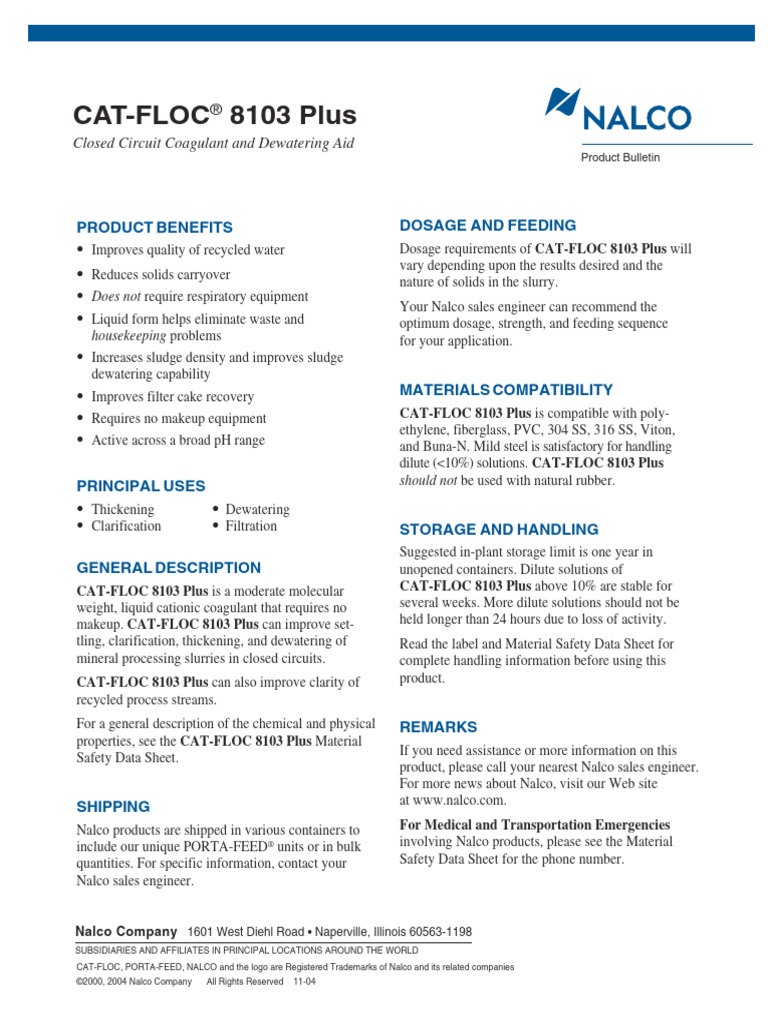 CAT-FLOC 8103 Plus Coagulant Benefits | PDF | Industrial Processes ...