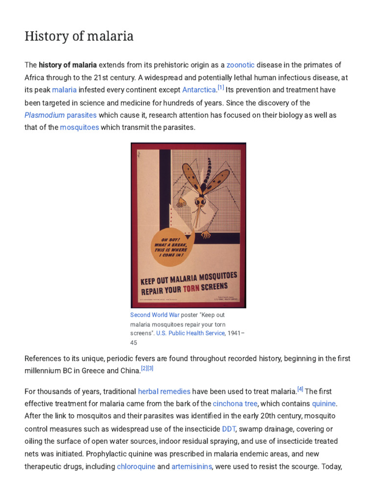 History of Malaria - Wikipedia | PDF | Malaria | Ddt
