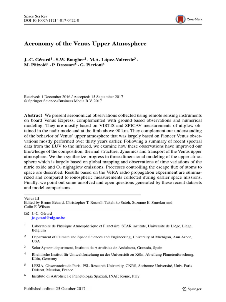 Venus Upper Atmosphere Aeronomy Insights | PDF | Venus | Emission Spectrum