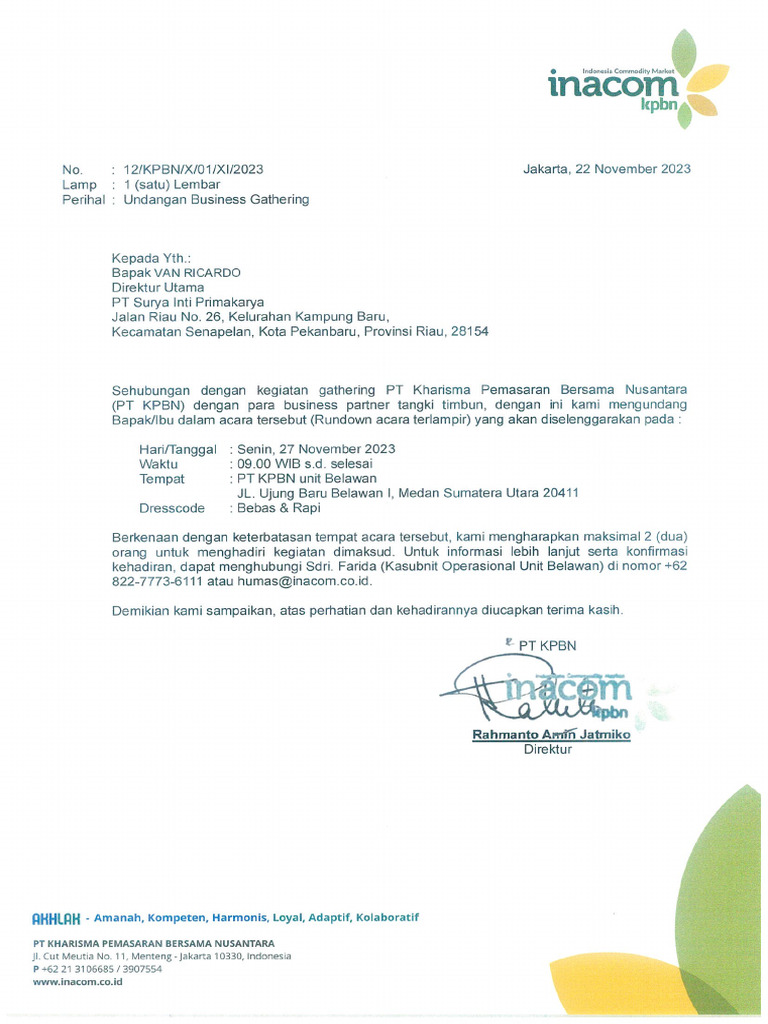 12-Undangan Business Gathering PT Surya Inti Primakarya | PDF