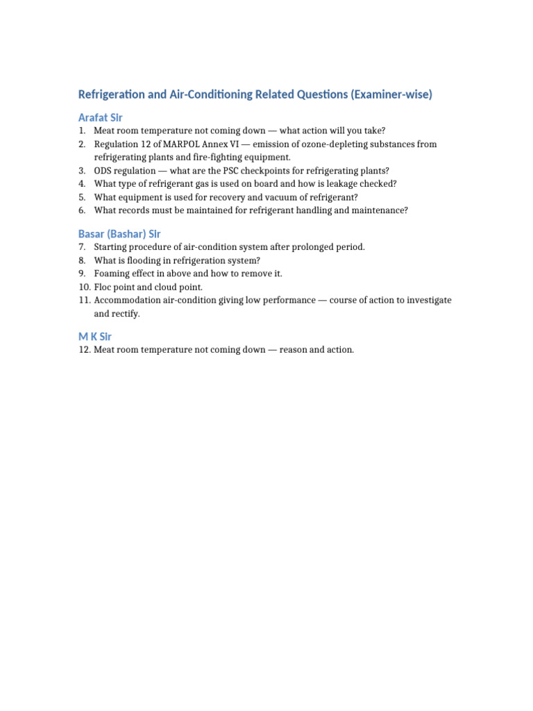 Refrigeration & AC Exam Questions Guide | PDF
