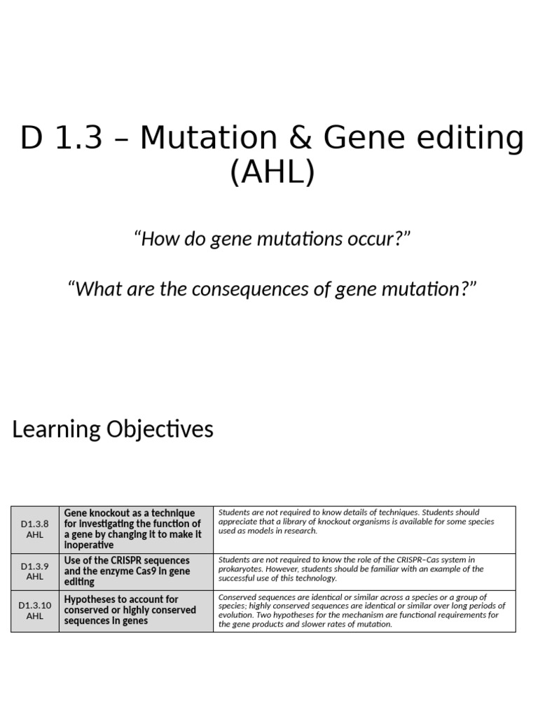 D 1.3 HL Mutation and Gene Editing | PDF | Conserved Sequence | Crispr