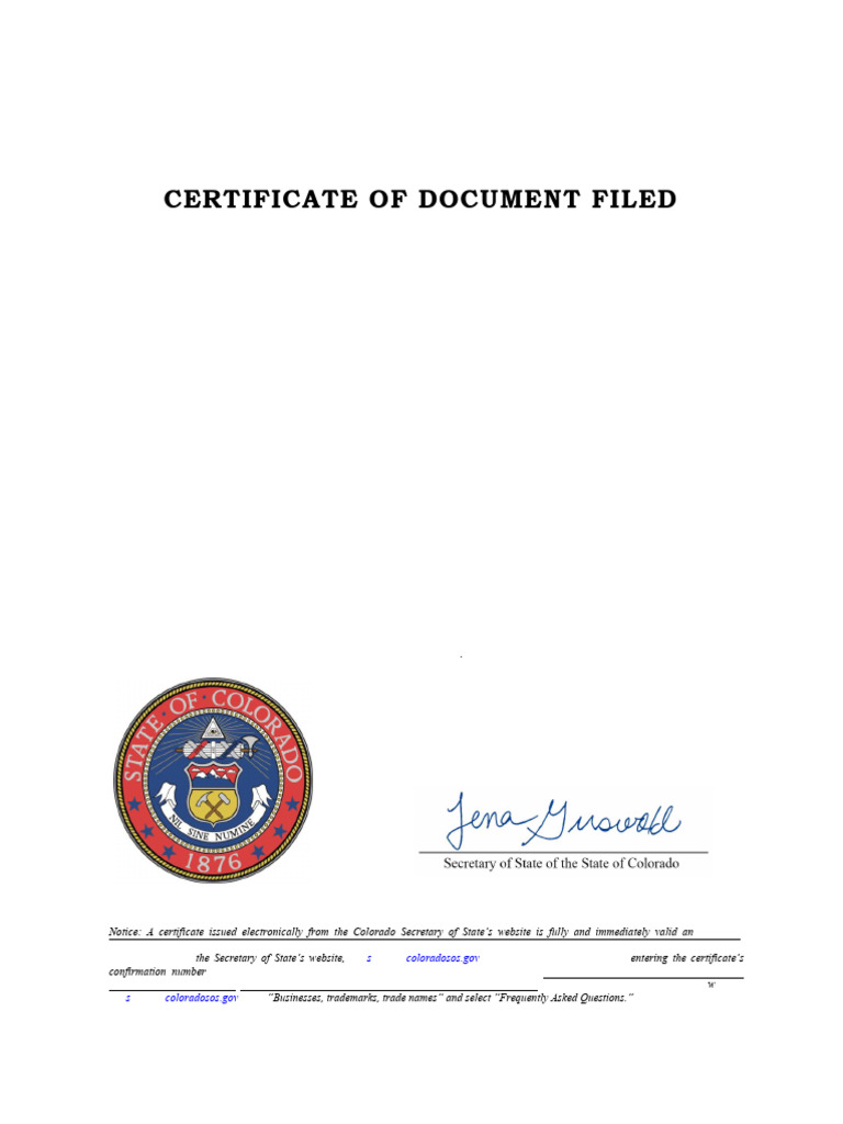 Colorado Articles of Incorporation Certificate | PDF | Registered Agent ...
