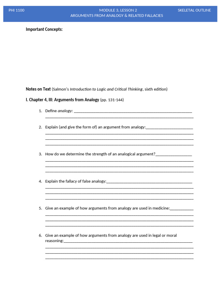 Module 3, Lesson 2 - SkeletalOutline | PDF | Argument | Fallacy