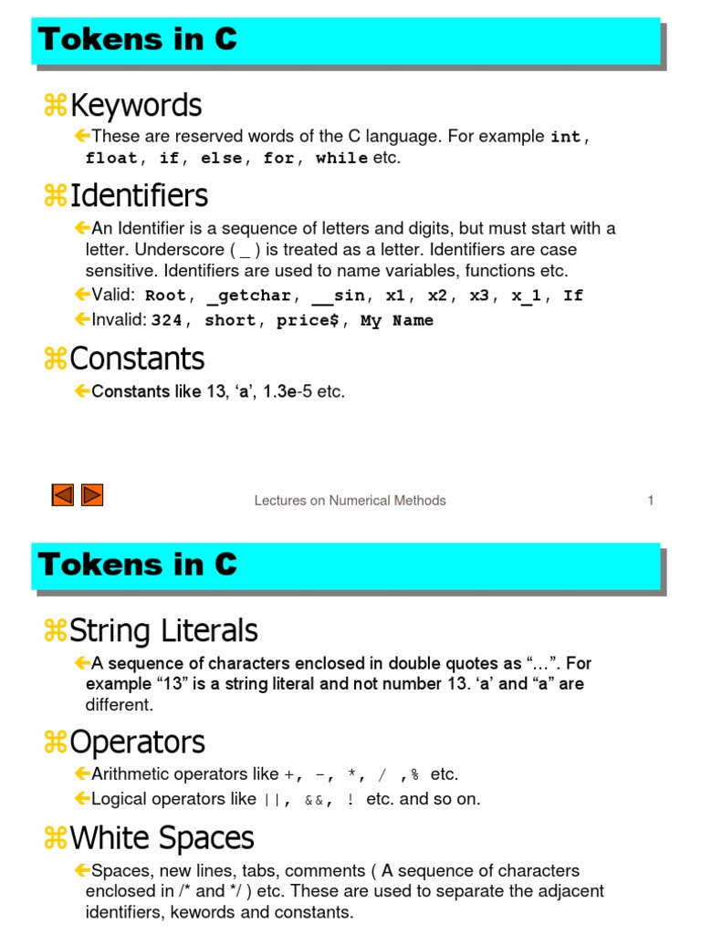 Keywords Identifiers: Tokens in C | PDF