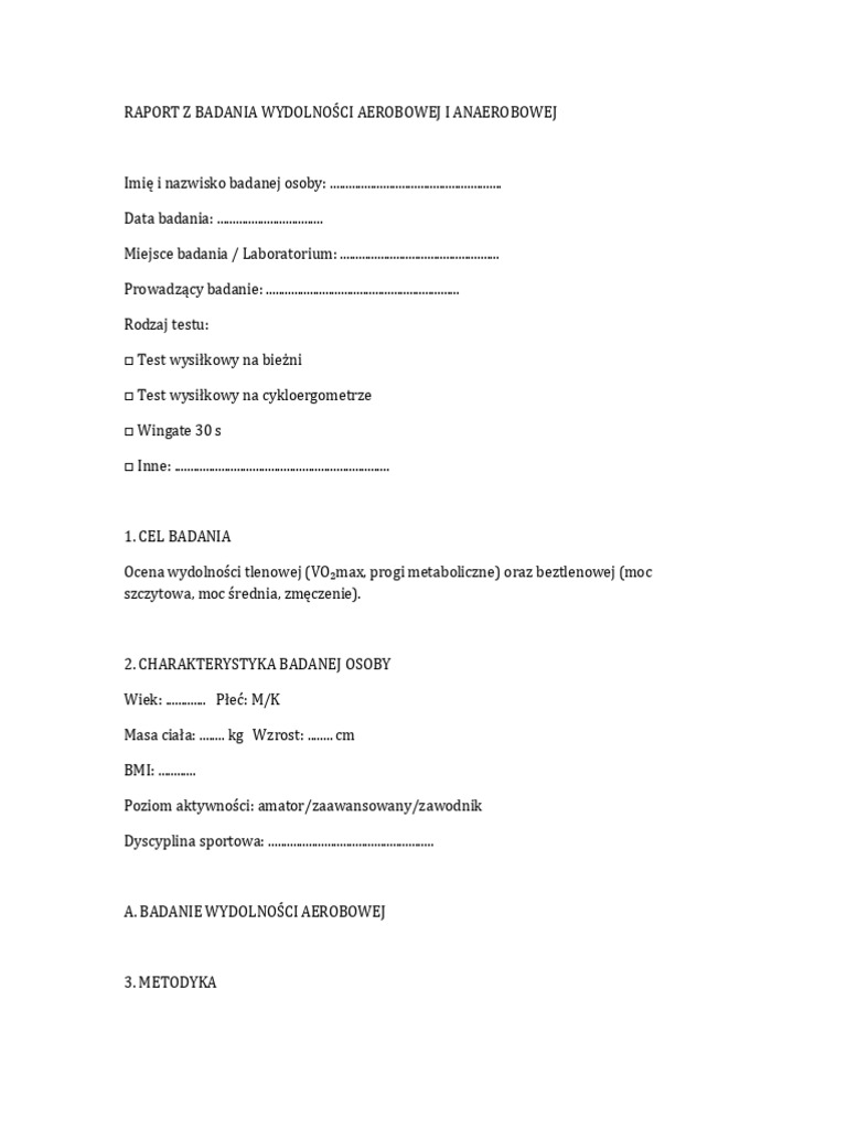 Raport Wydolnosc | PDF