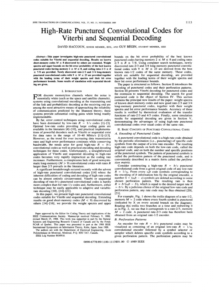 Convolutional Codes Puncturing Pdf Forward Error Correction Theoretical Computer Science