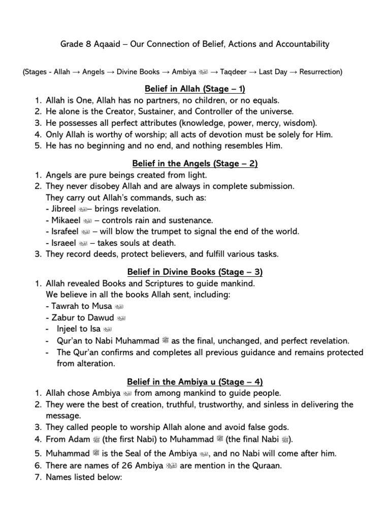 Grade 8 Aqaaid: Beliefs and Accountability | PDF | God In Islam ...