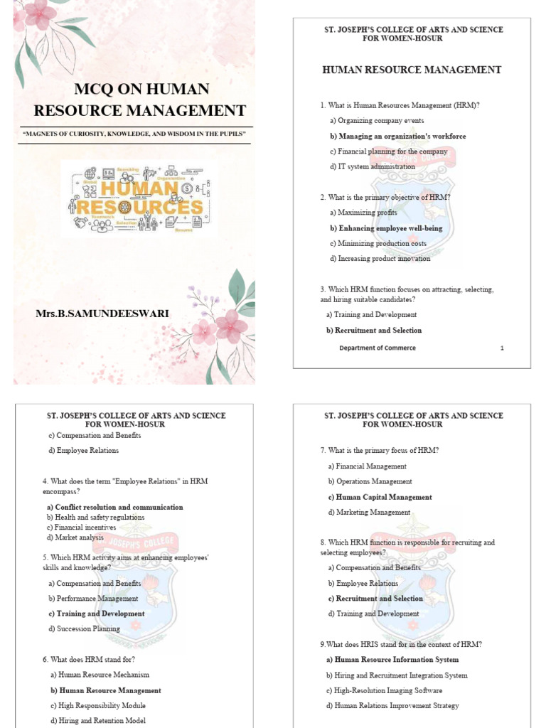 MCQ On Human Resource Management | PDF | Human Resource Management ...
