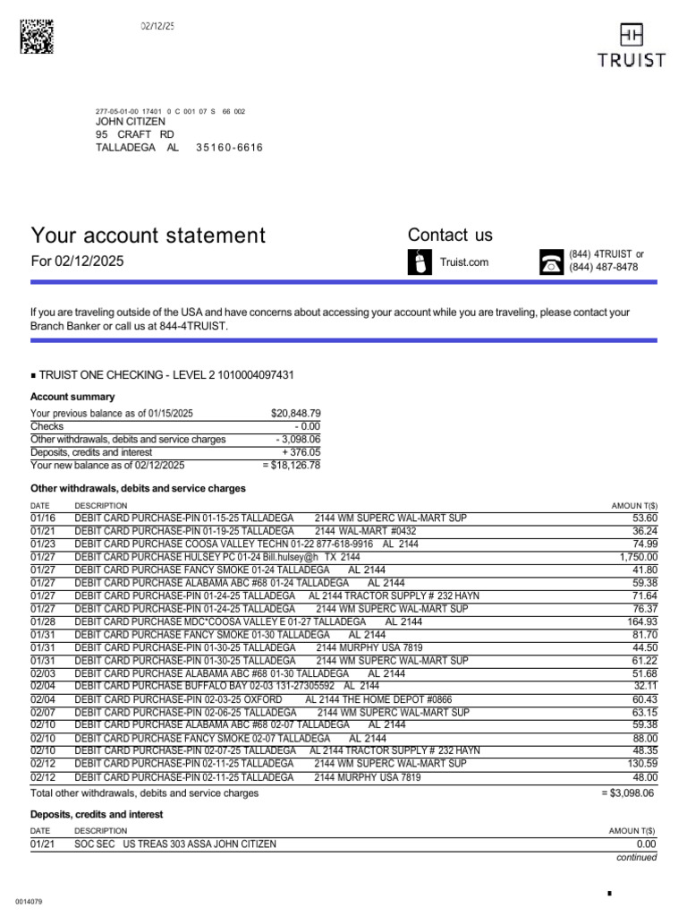 Truist Account Statement Summary | PDF | Debit Card | Financial Services
