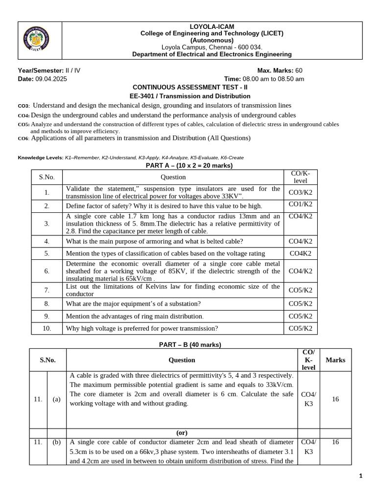EE3401 TD CATII-B2023-27 | PDF | Electric Power Transmission ...