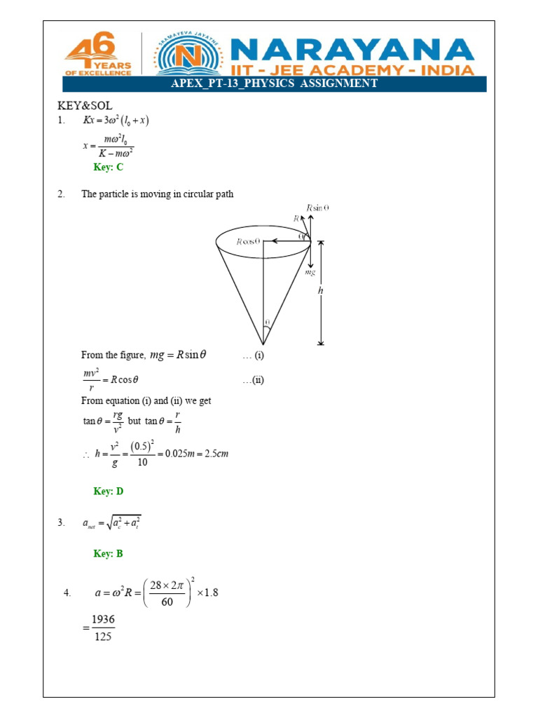 Apex Jeemain - 2026 - Physics - PT-13 - Assignment - Key&sol | PDF ...