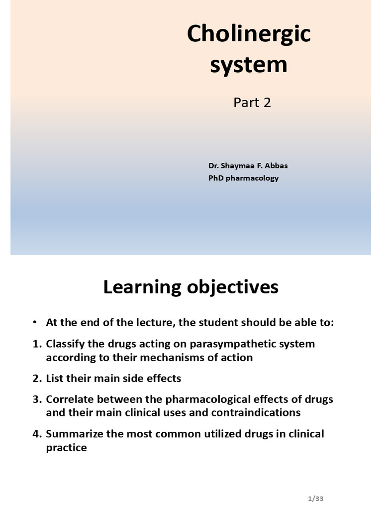 Cholinergic System: Drug Mechanisms & Effects | PDF | Acetylcholine | Drugs
