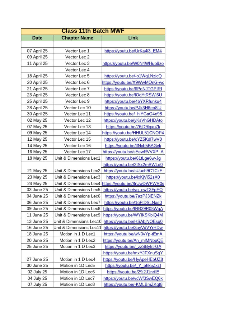 Batch MWF Class 11th | PDF | Mass | Classical Mechanics