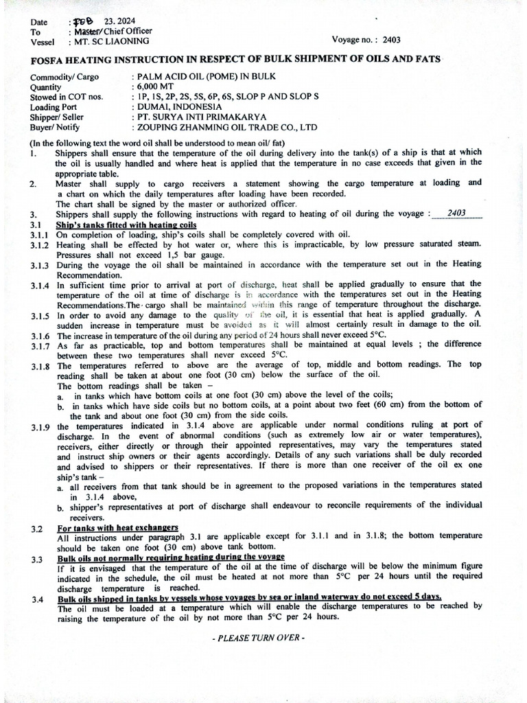 Fosfa Doc'. Parcel 6000. MT SC Liaoning | PDF