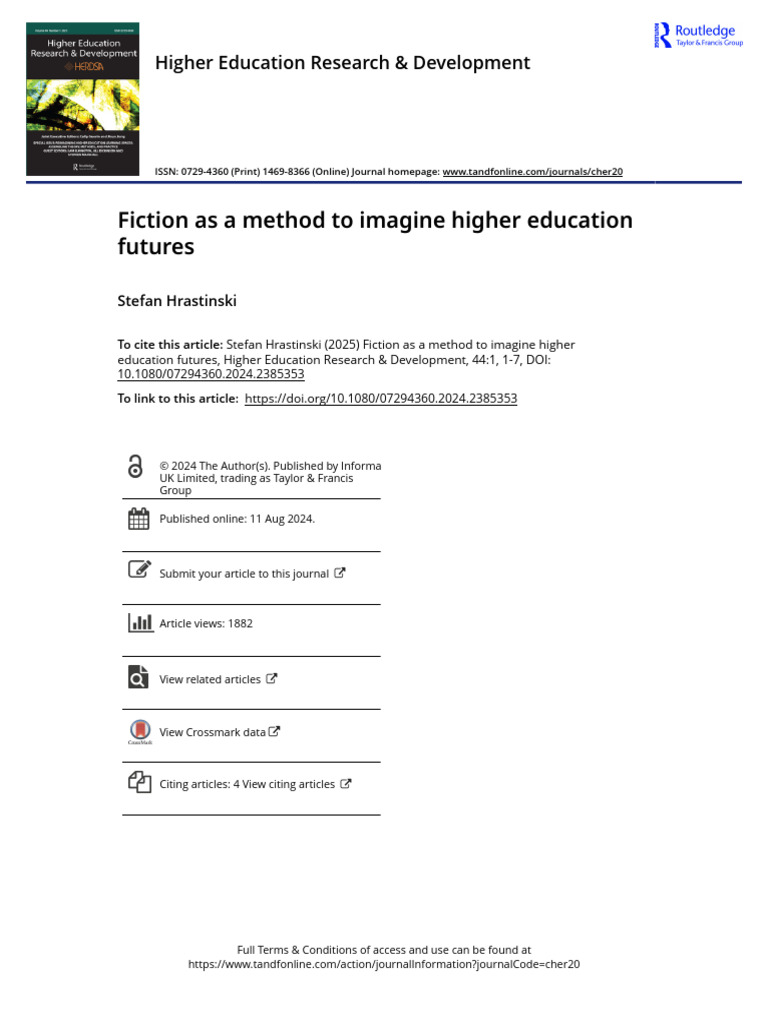 Fiction as a Method to Imagine Higher Education Futures | PDF | Science ...