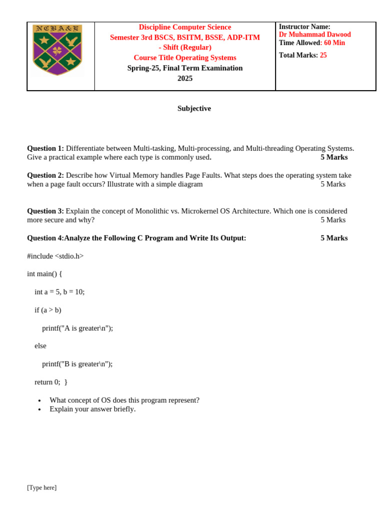 Operating System Paper B | PDF