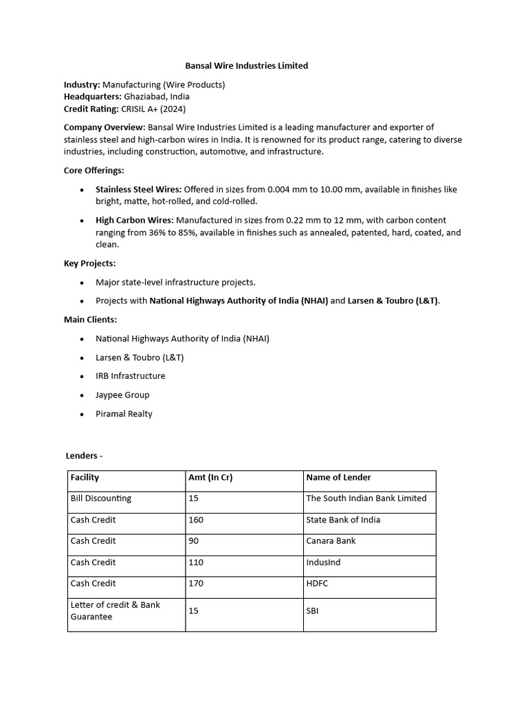 Bansal Wire Industries Limited | PDF