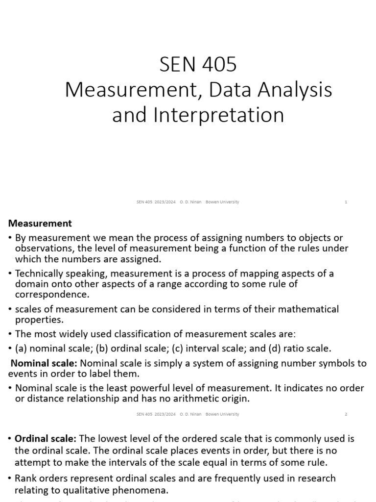 Measurement and Data Analysis Overview | PDF | Level Of Measurement ...