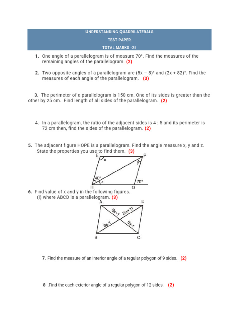 Quadrilateral Test Paper with Solutions | PDF