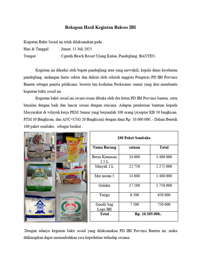Rekapan Hasil Kegiatan Baksos IBI | PDF