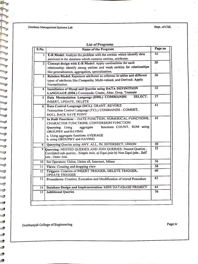 Dbms Lab Manual (Final) | PDF