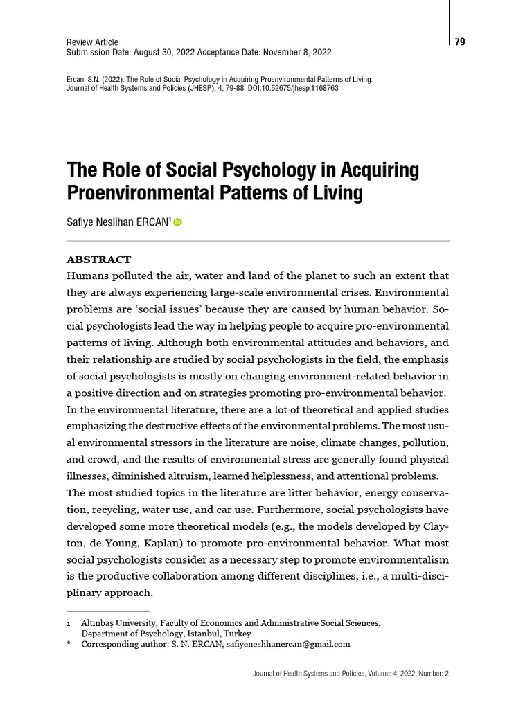 Social Psychology's Impact on Environmental Behavior | PDF | Social ...