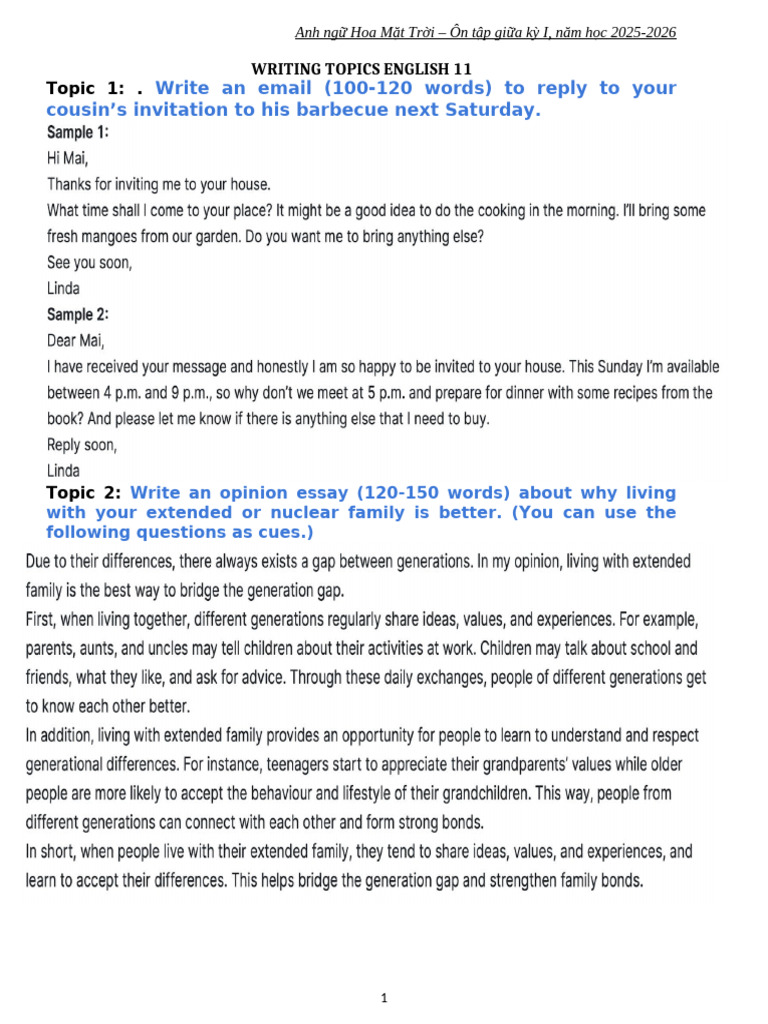 Writing Topics English 11 Sec | PDF