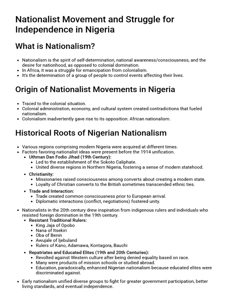 Nationalist Movement and Struggle For Independence in Nigeria | PDF ...