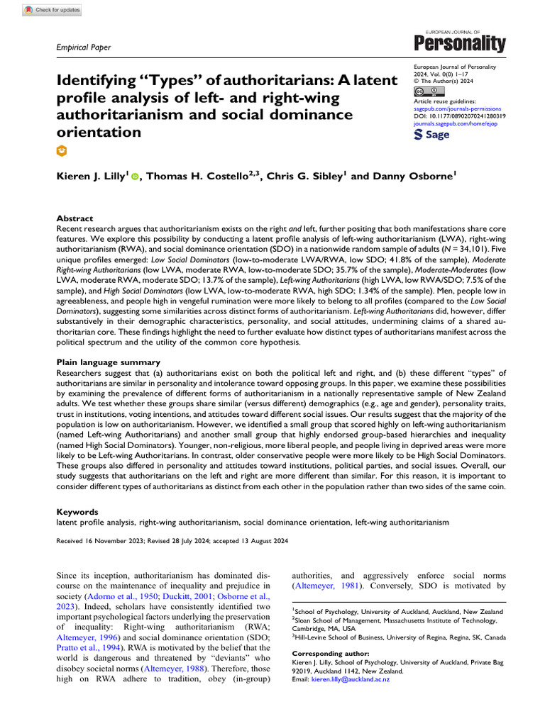 Identifying Types of Authoritarians A Latent Profile Analysis of Left ...