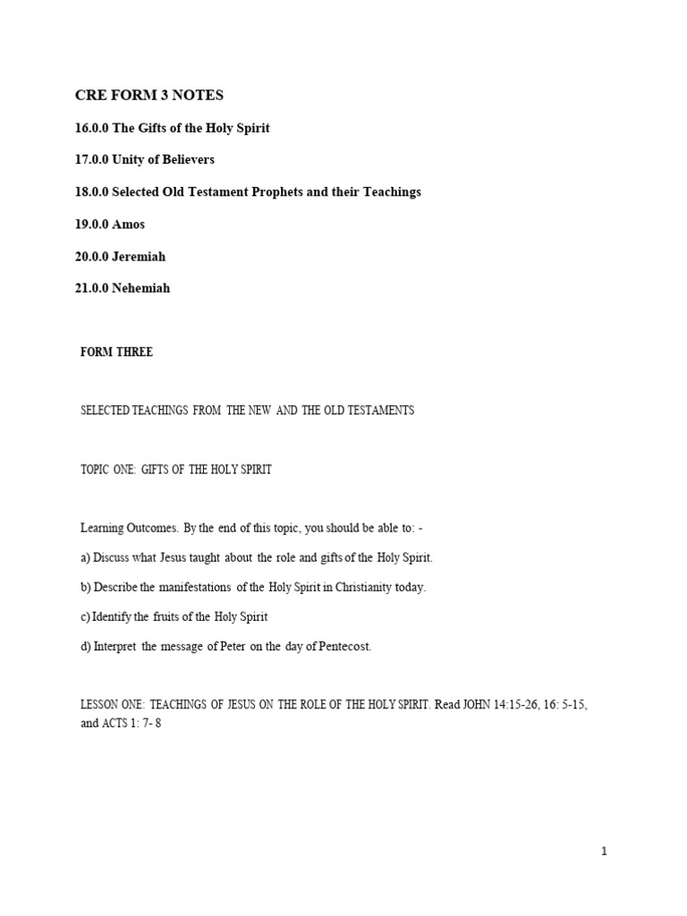 Cre Form 3 Notes | PDF | Spiritual Gift | Prophet
