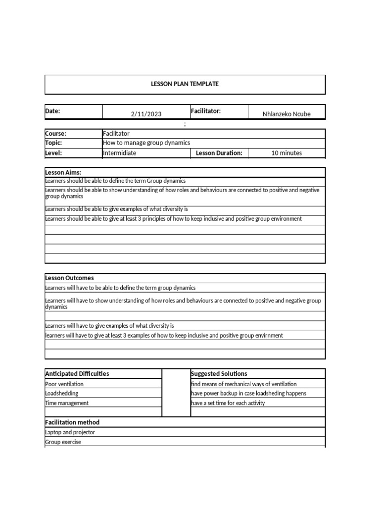 Lesson Plan Group Dynamics | PDF