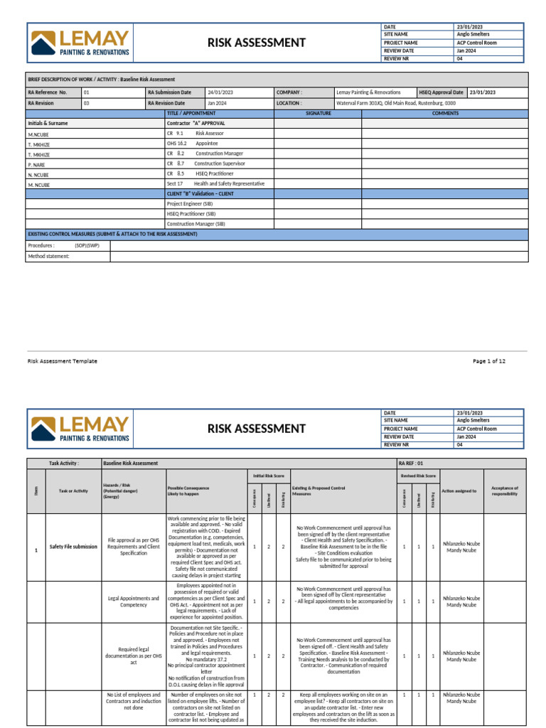 Baseline Risk Assessment for ACP Project | PDF | Risk | Occupational ...