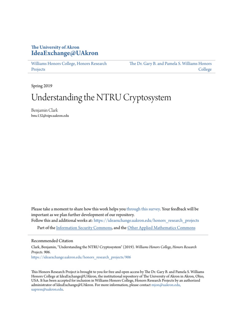 Understanding the NTRU Cryptosystem | PDF | Encryption | Mathematics