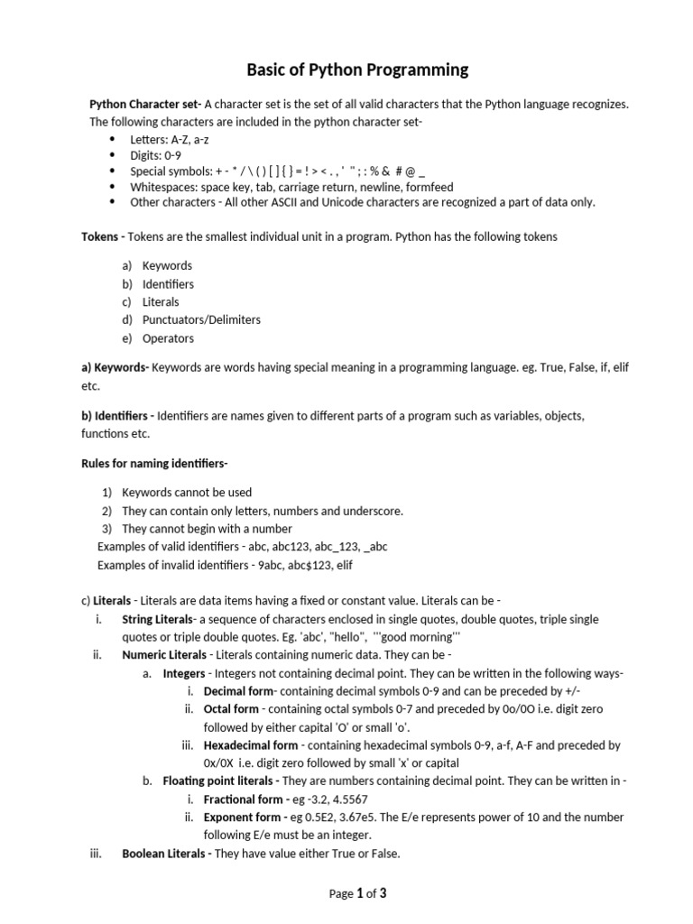 Basic of Python Programming | PDF | Variable (Computer Science) | Data Type