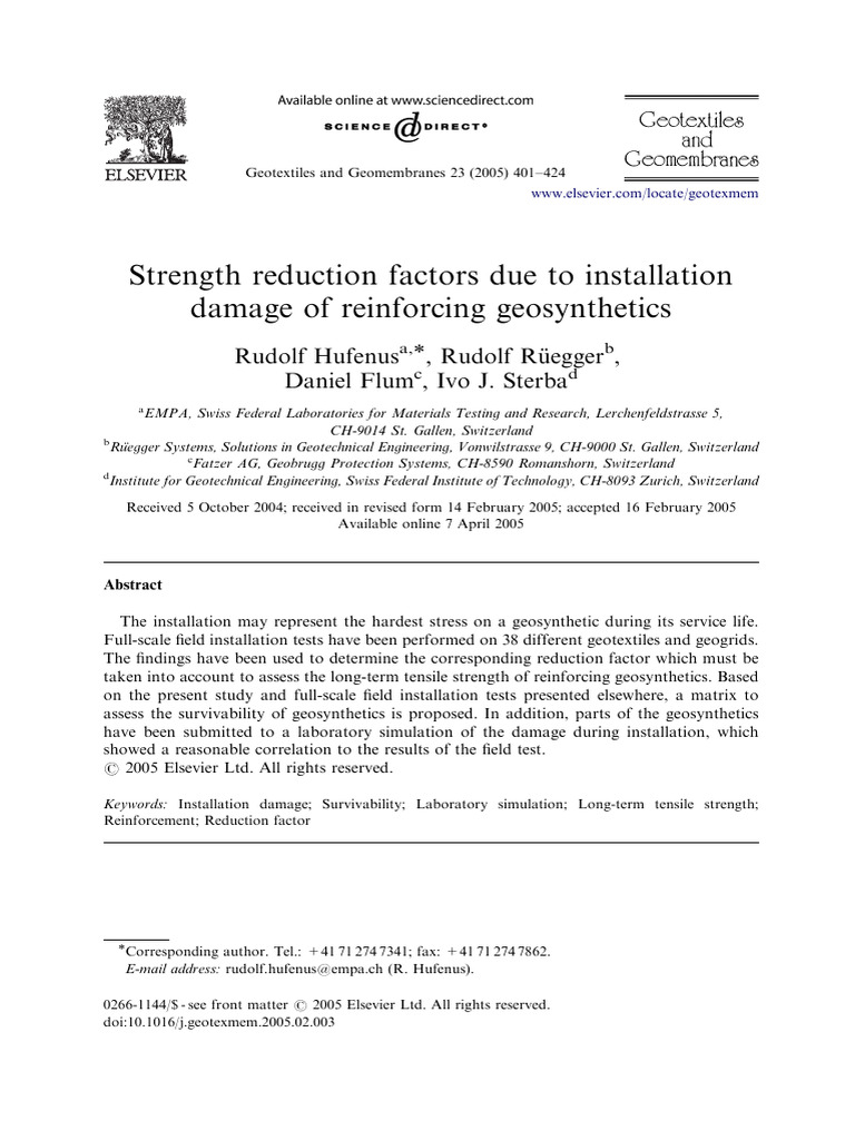 Strength Reduction Factors | PDF | Strength Of Materials | Nonwoven Fabric